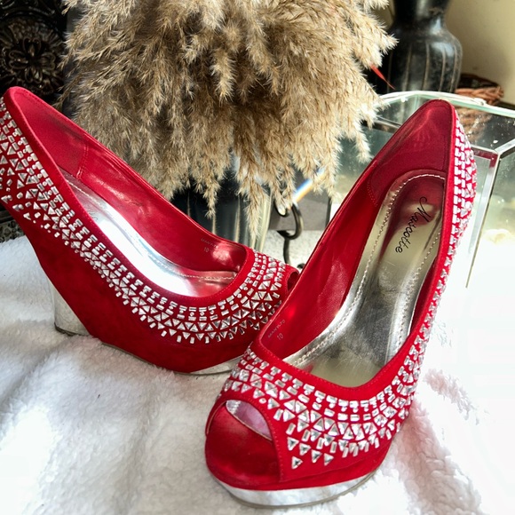 Mascotte | Shoes | Elegant Red Peeptoe Wedges | Poshmark
